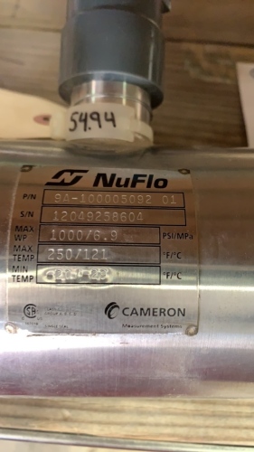 LOT OF (1) CAMERON NUFLO TURBINE FLOW METER (P/N:9A-100005092) WITH ...